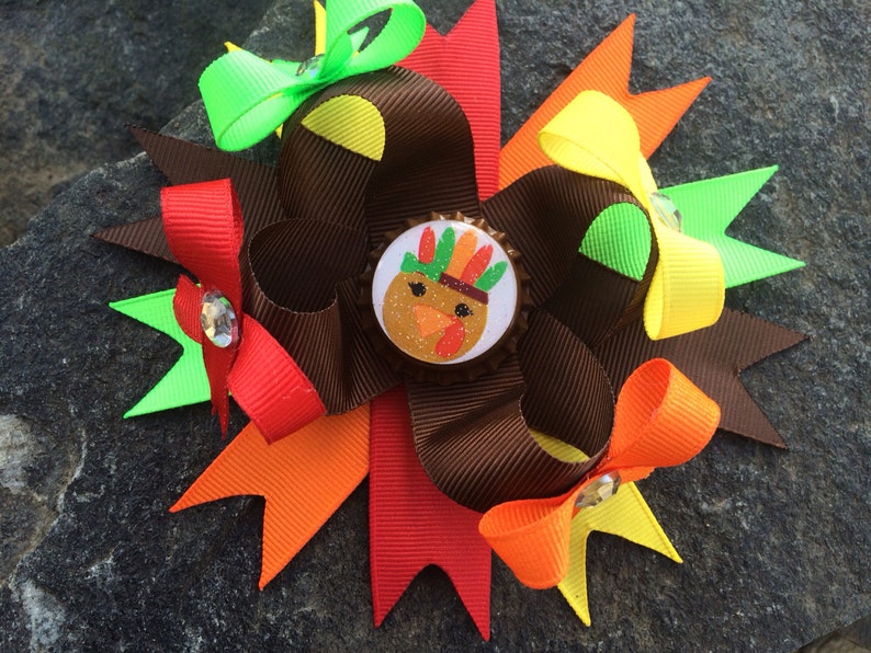 Thanksgiving Turkey Bottlecap Boutique Hairbow - Etsy