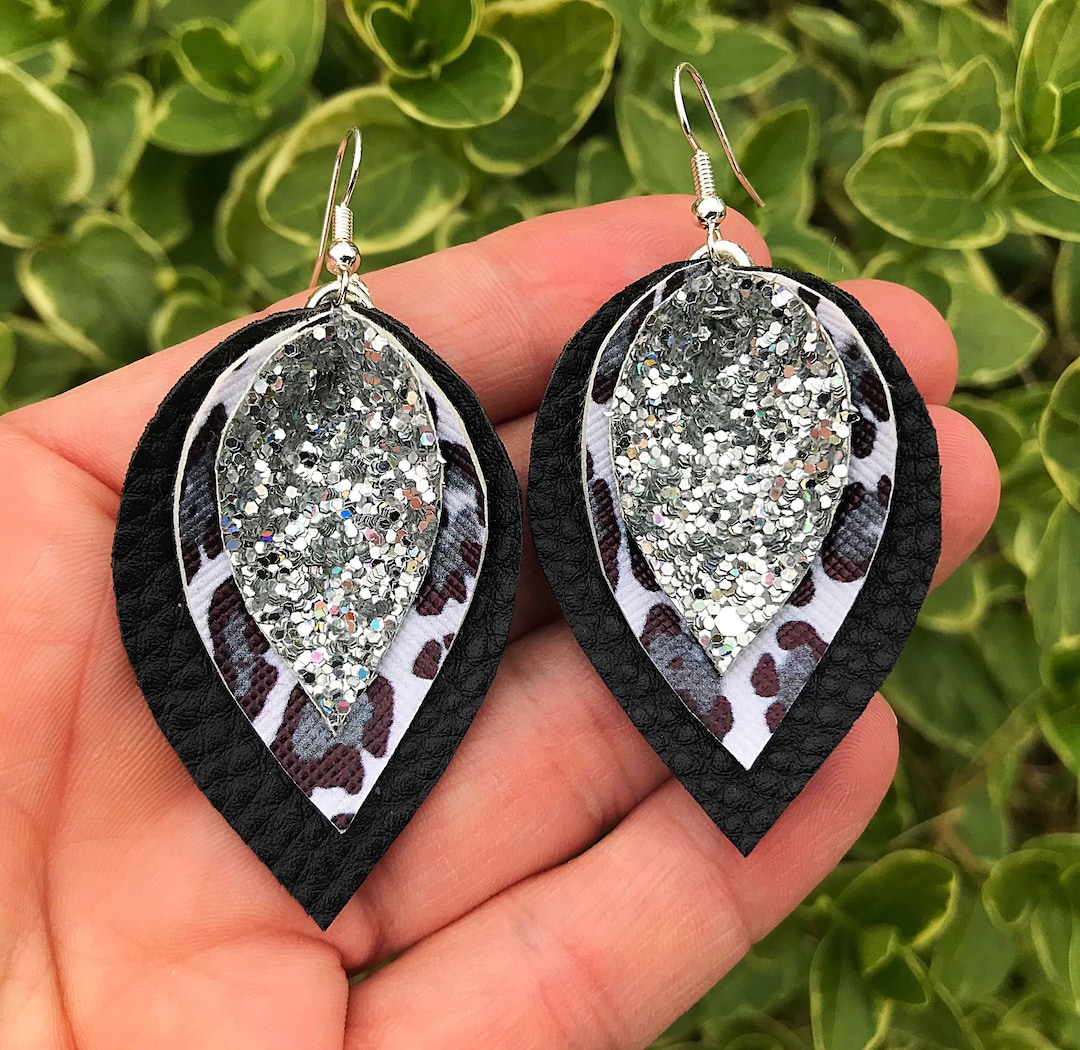 Leopard Inverted Triple Stack Teardrop Glitter Earrings - Etsy
