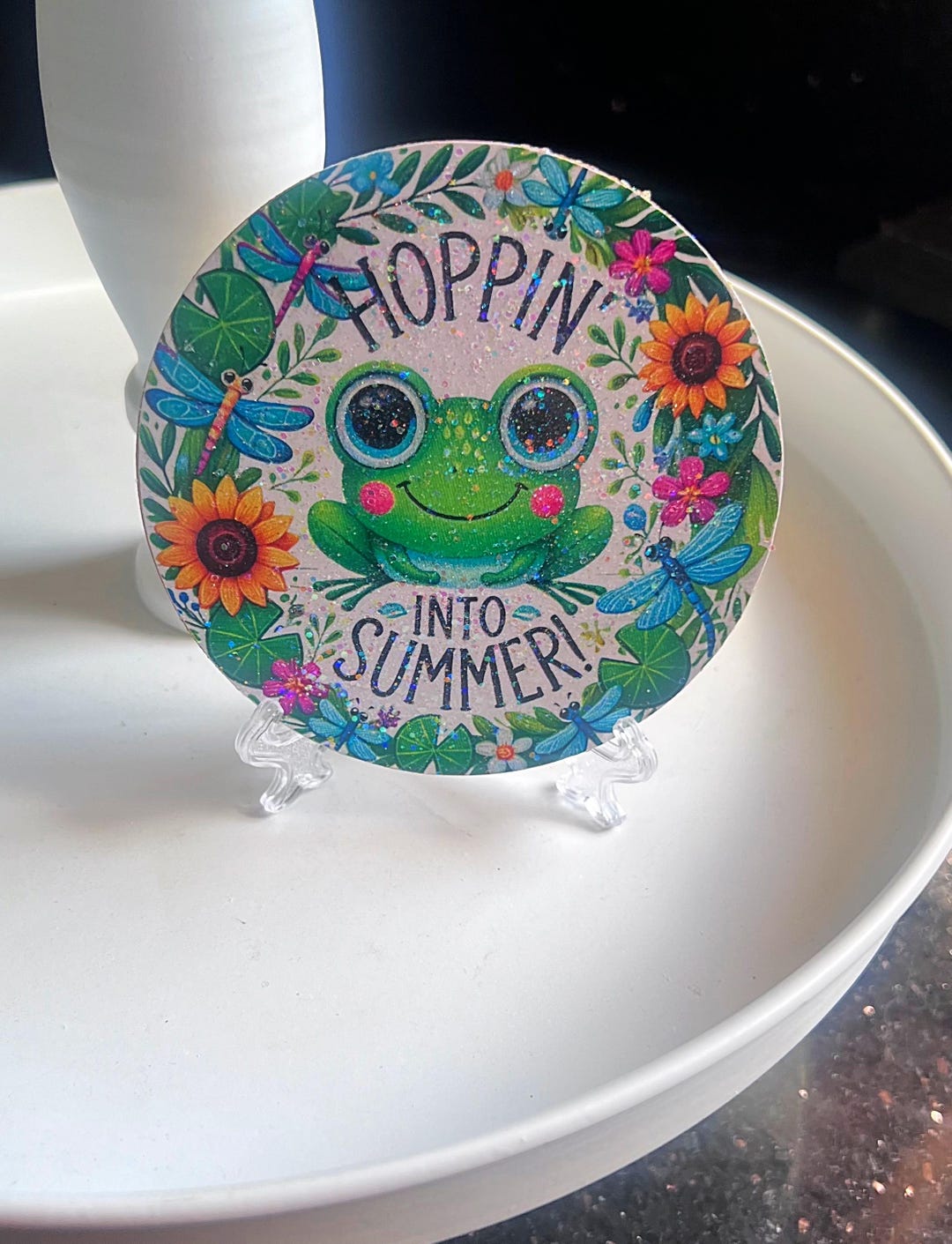 Summer Frog Floral Round Mini Glitter Sign Stand Decor - Etsy