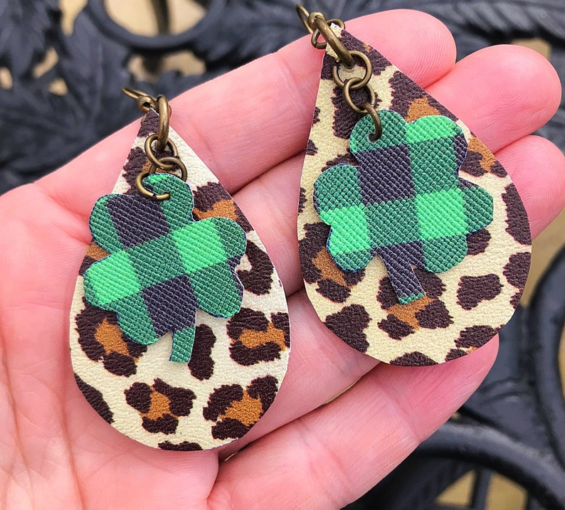 St. Patricks Day Lucky Buffalo Plaid Shamrocks & Leopard Faux - Etsy