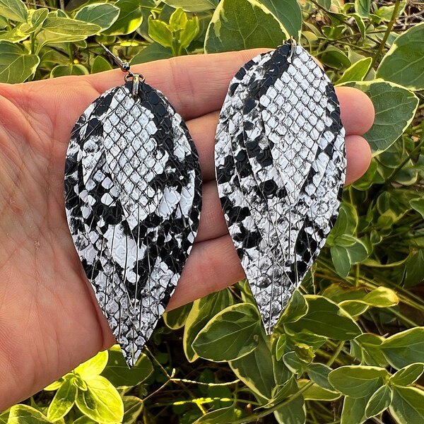 Snake Skin Leather Earrings - Etsy
