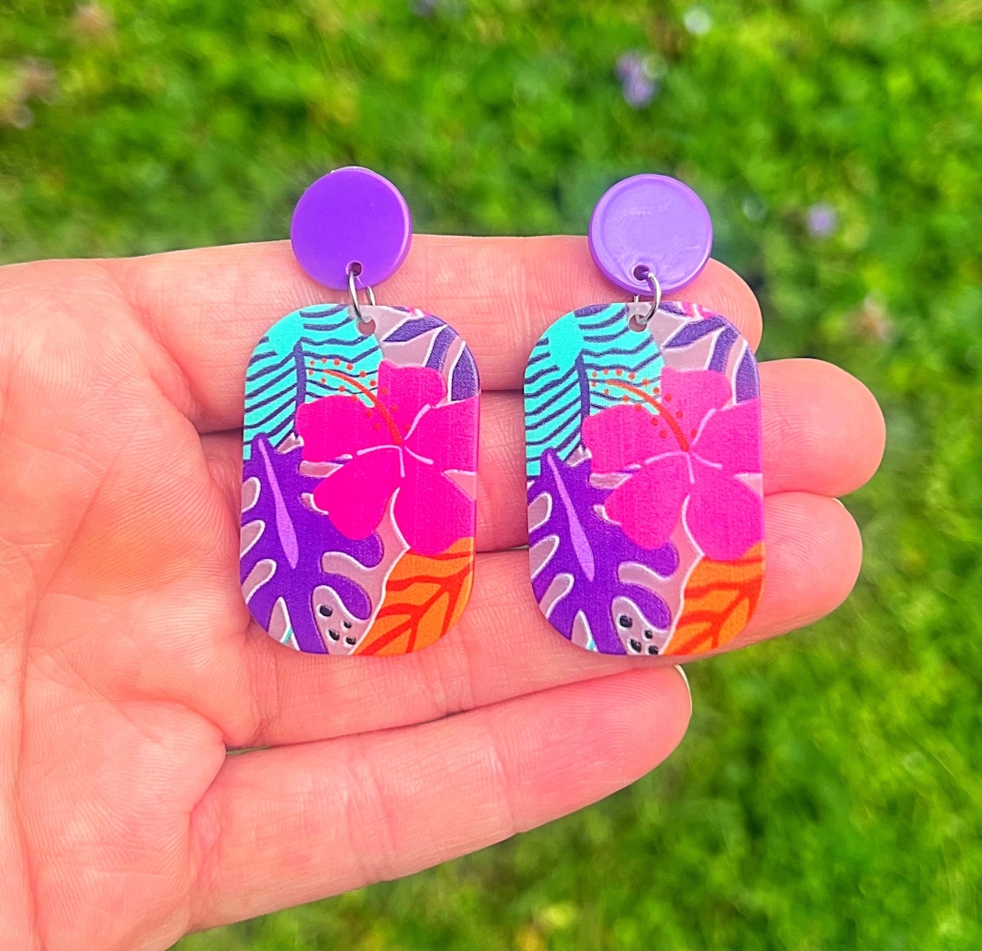 Summer Hibiscus Acrylic Resin Earrings - Etsy