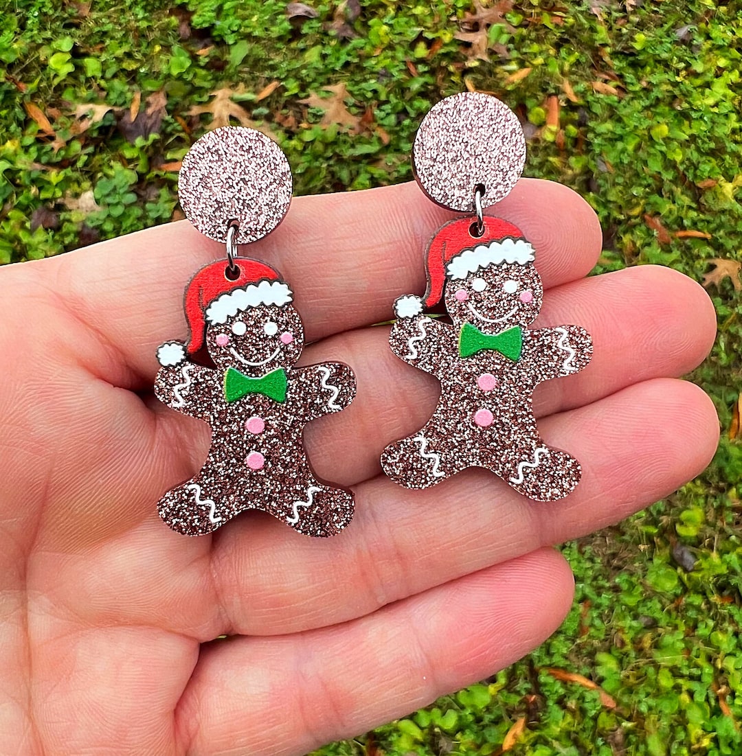 Christmas Gingerbread Man Acrylic Earrings - Etsy