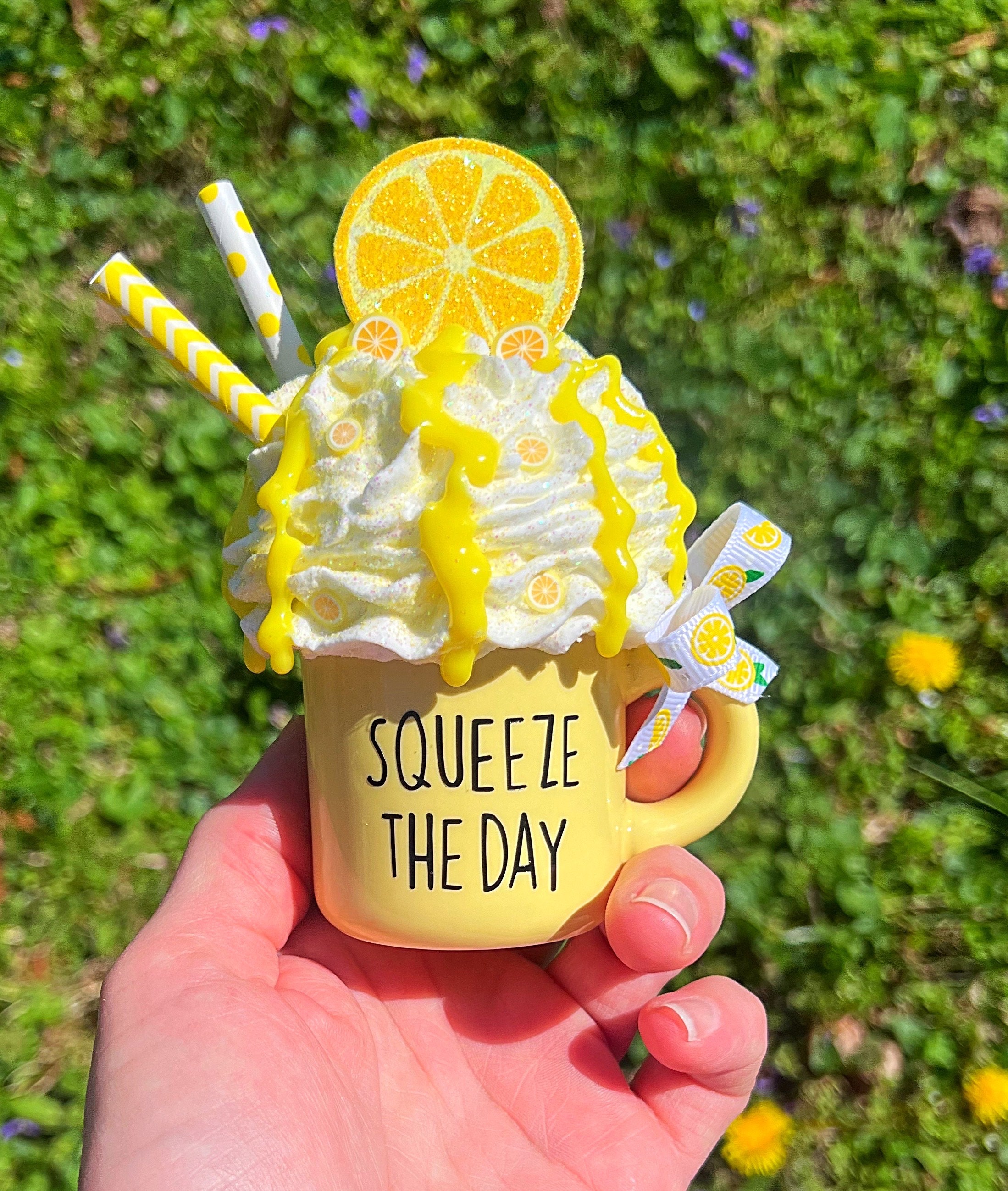 Lemons Squeeze the Day Faux Fake Whipped Cream Mini Mug Tier Tray Decor ...