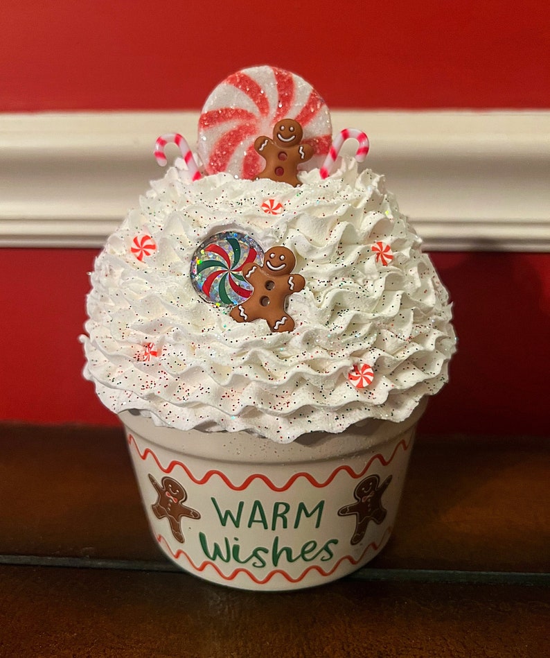 Christmas Peppermint Gingerbread Man Fake Faux Whipped Cupcake Tier ...