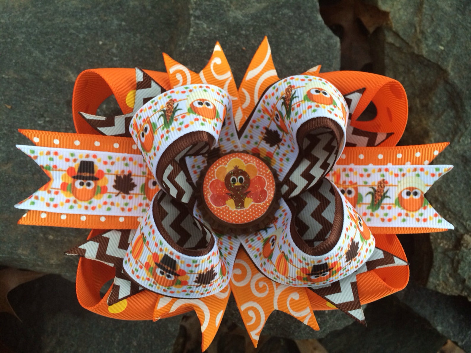 Thanksgiving Chevron Turkey Swirl Bottlecap Hairbow - Etsy