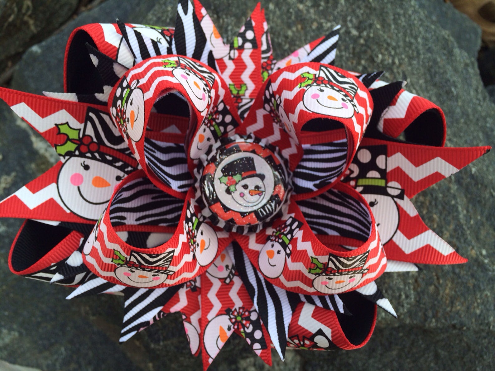 Christmas Chevron Zebra Snowman Bottlecap Hairbow - Etsy