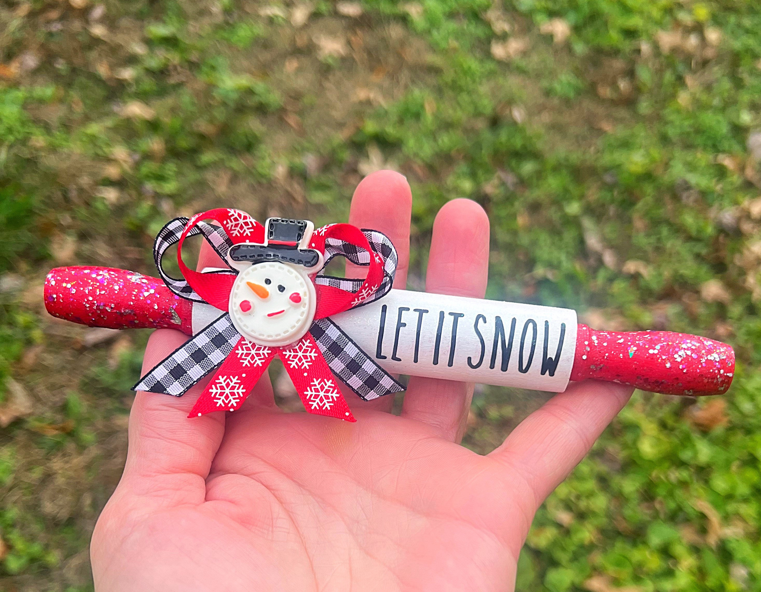 Christmas Snowman Let It Snow Mini Glitter Rolling Pin Tiered Tray ...