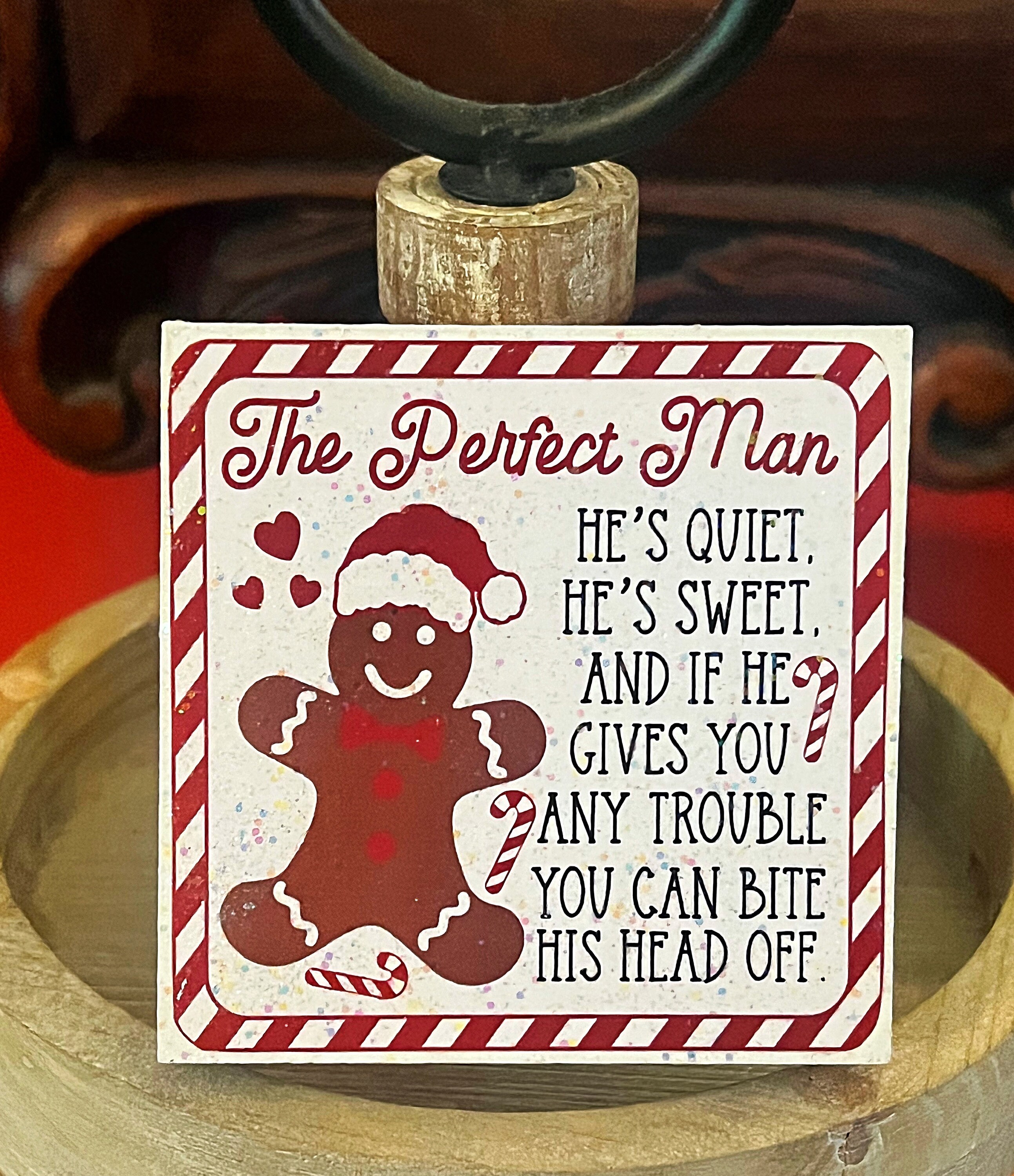 Christmas Gingerbread the Perfect Man Mini Glitter Wood Sign Tiered ...