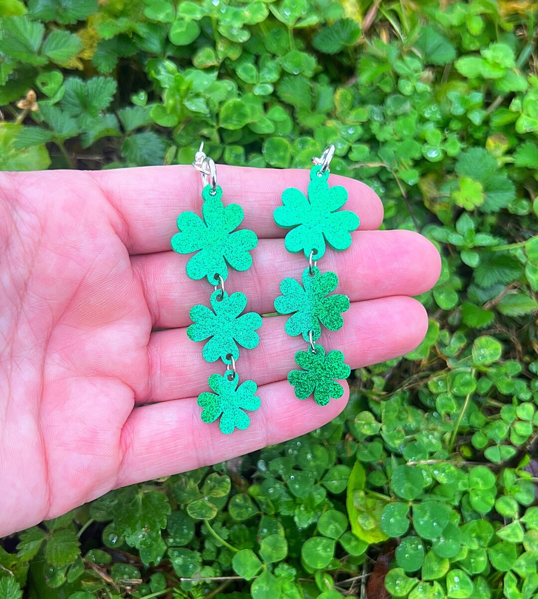 St. Patricks Day Glitter Shamrocks Acrylic Resin Earrings - Etsy