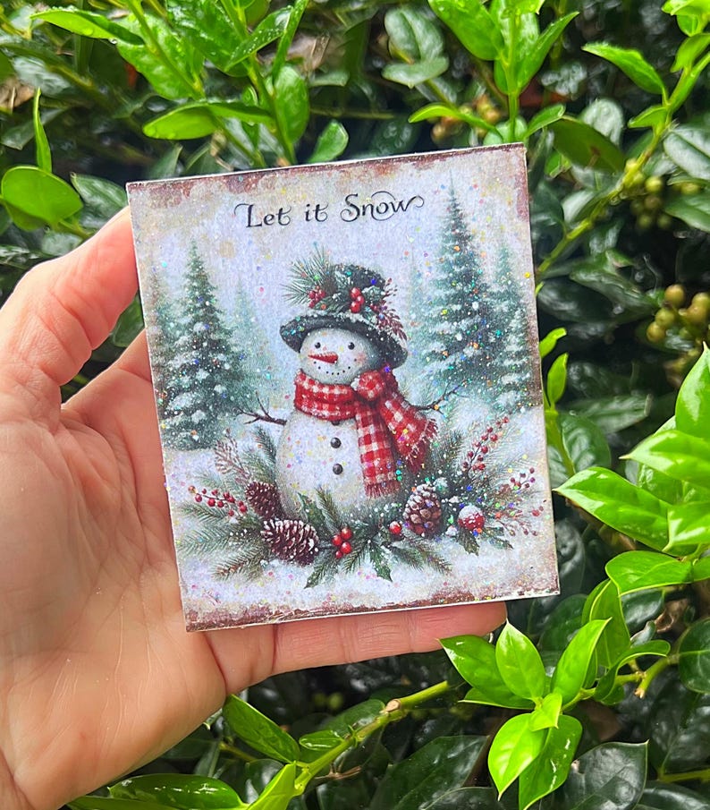 Christmas Snowman Let It Snow Mini Glitter Sign Tiered Tray Decor - Etsy