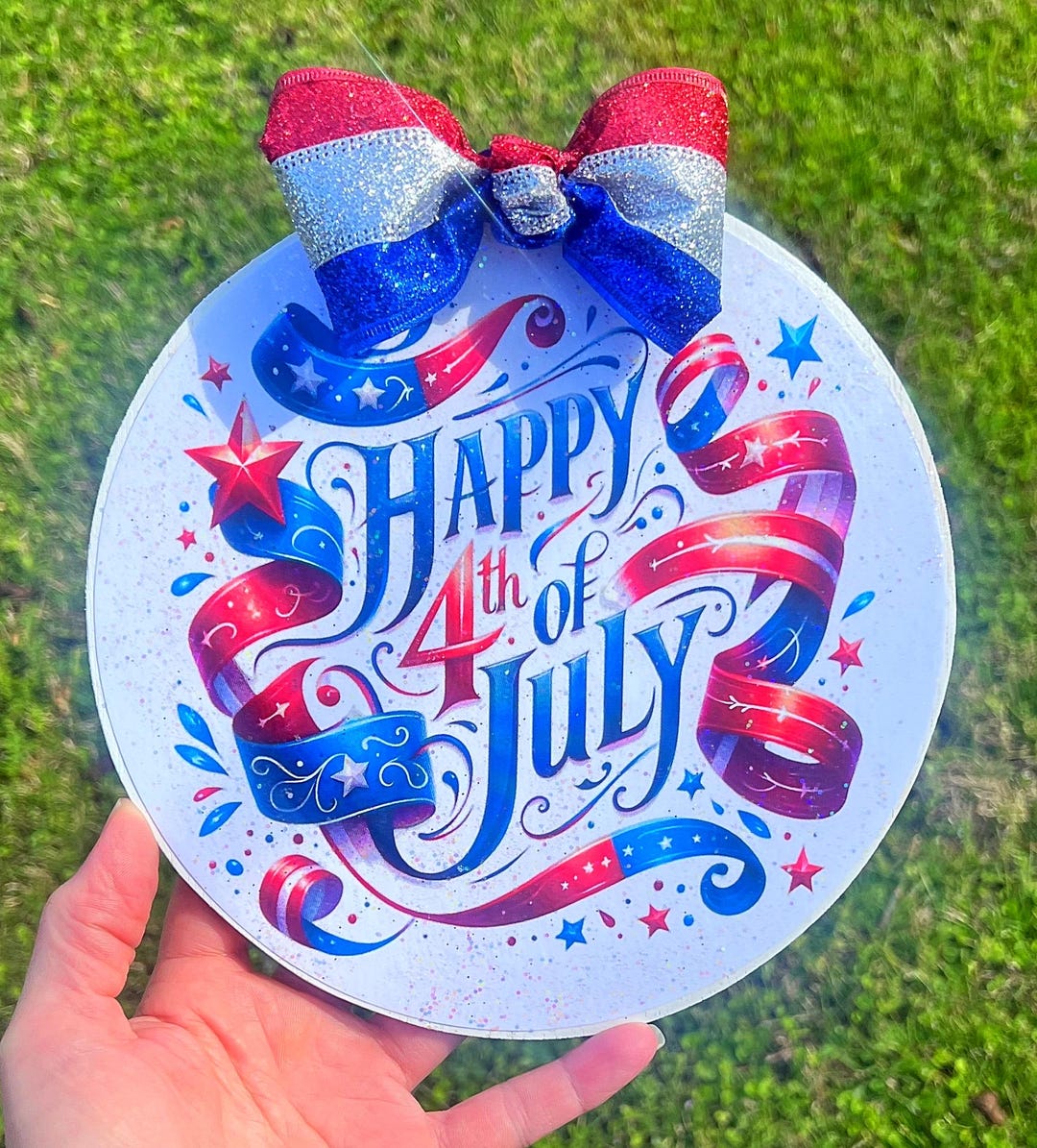 Happy 4th of July Round 8” Glitter Sign & Stand Decor - Etsy