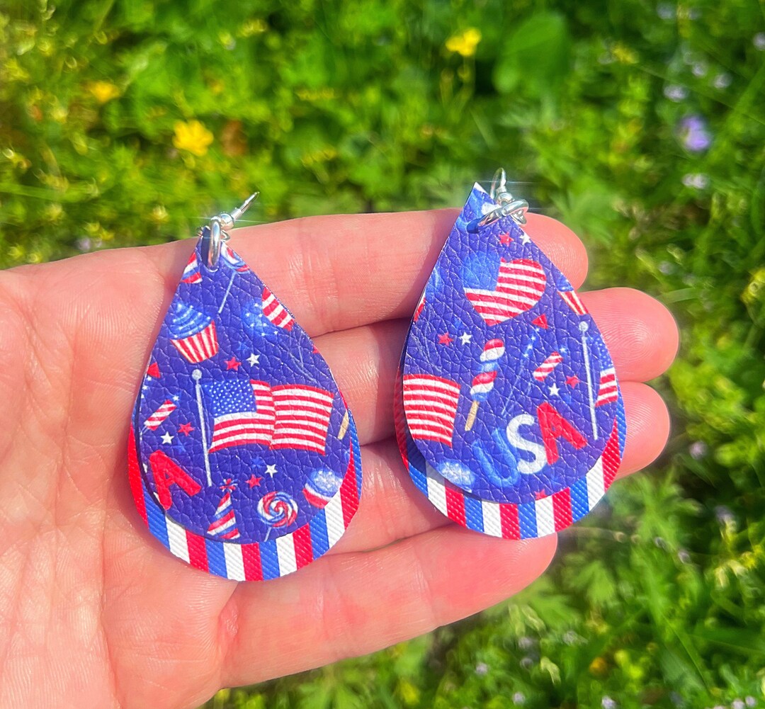 Patriotic USA Flags 4th of July Faux Leather Earrings - Etsy