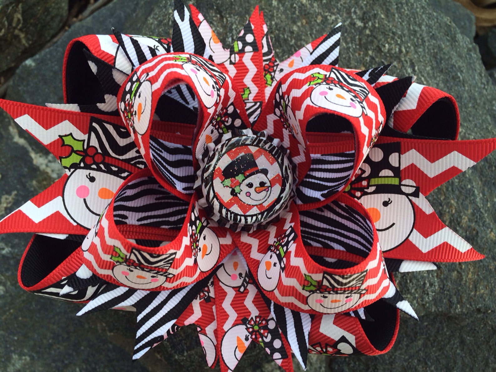 Christmas Chevron Zebra Snowman Bottlecap Hairbow | Etsy