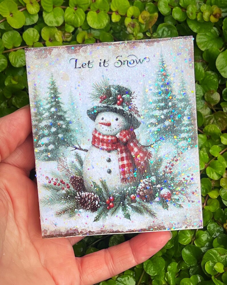 Christmas Snowman Let It Snow Mini Glitter Sign Tiered Tray Decor - Etsy