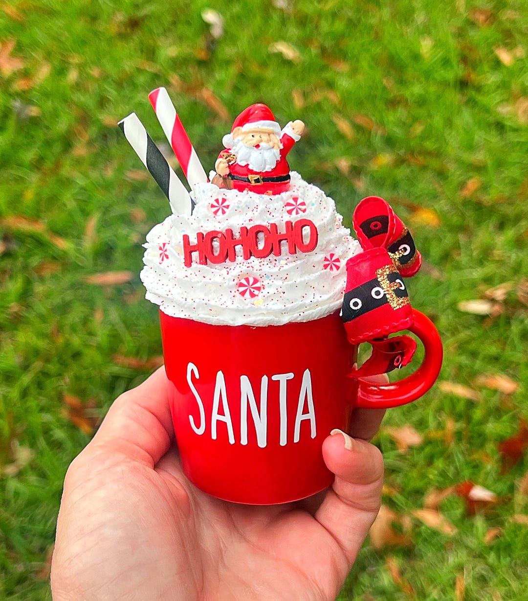 Santa Claus Christmas Faux Fake Whipped Cream Mini Mug Tier Tray Decor ...