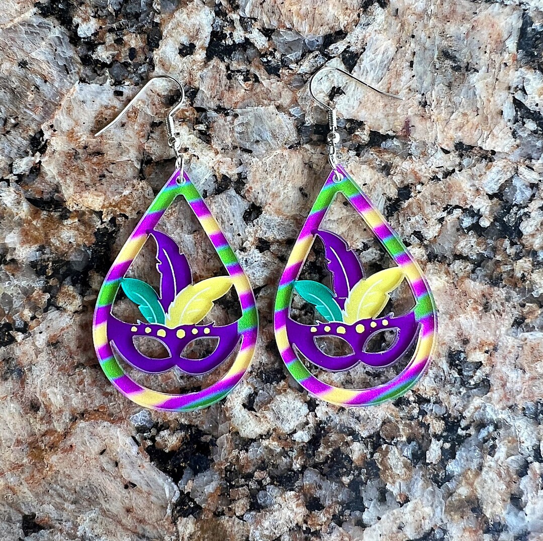 Mardi Gras Masks Resin Teardrop Earrings - Etsy