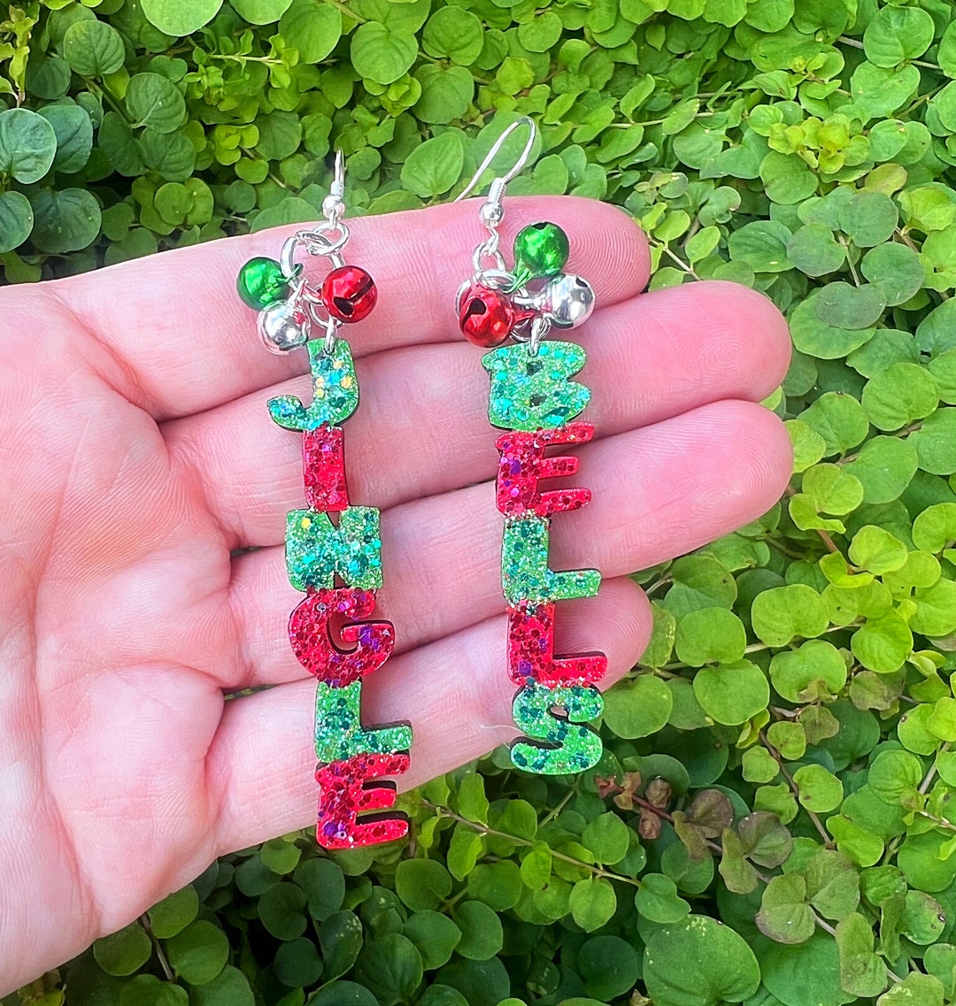 Jingle Bells Christmas Glitter & Wood Earrings - Etsy