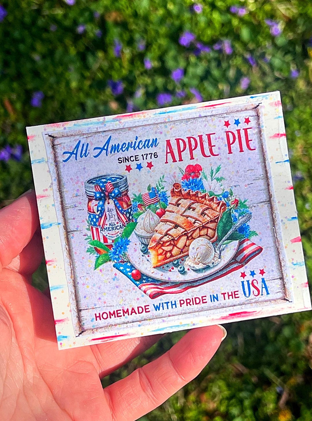 Patriotic 4th of July Apple Pie Glitter Mini Wood Sign Tiered Tray ...