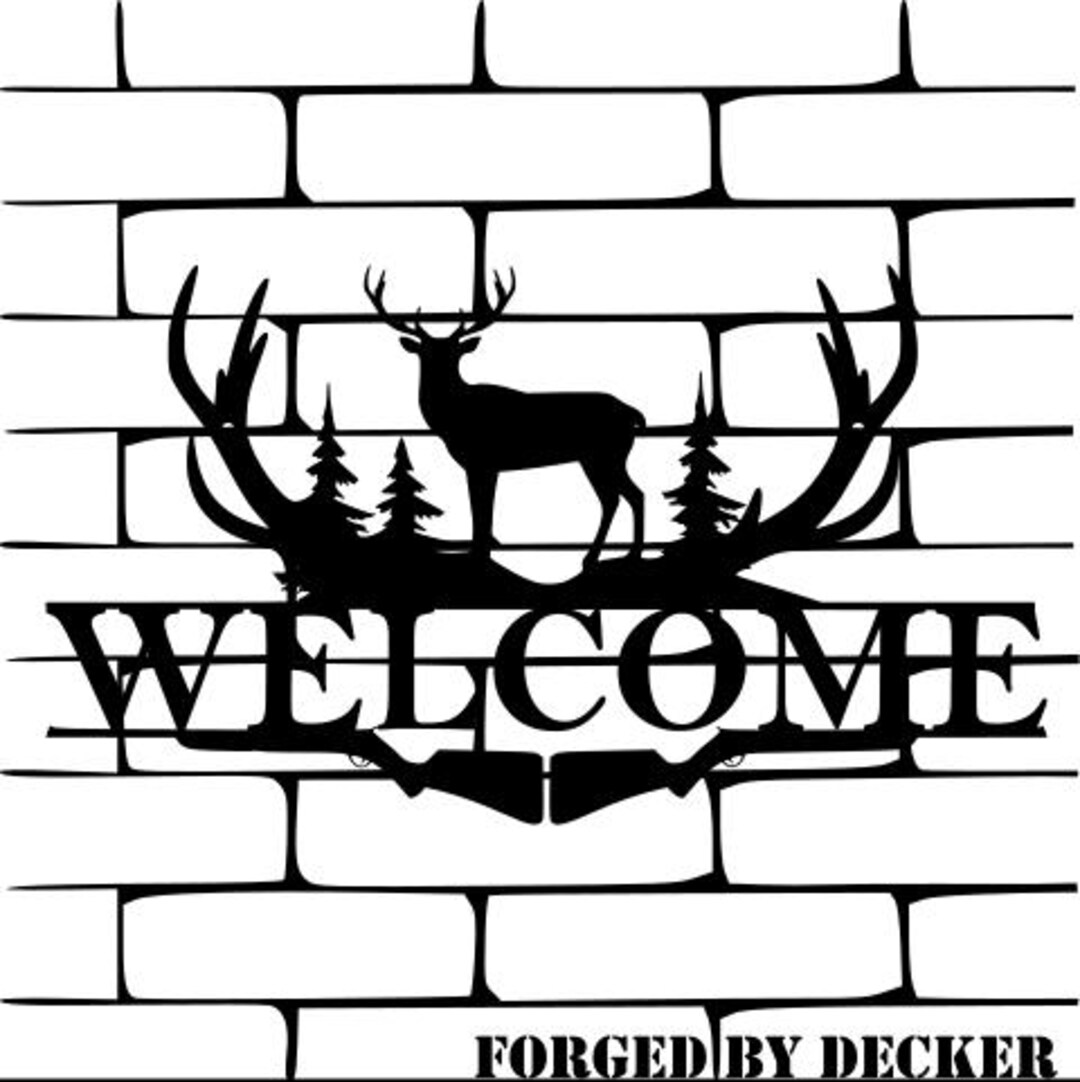 Welcome Sign SVG – Buck With Antlers & Rifle Cutouts | Rustic Outdoor ...