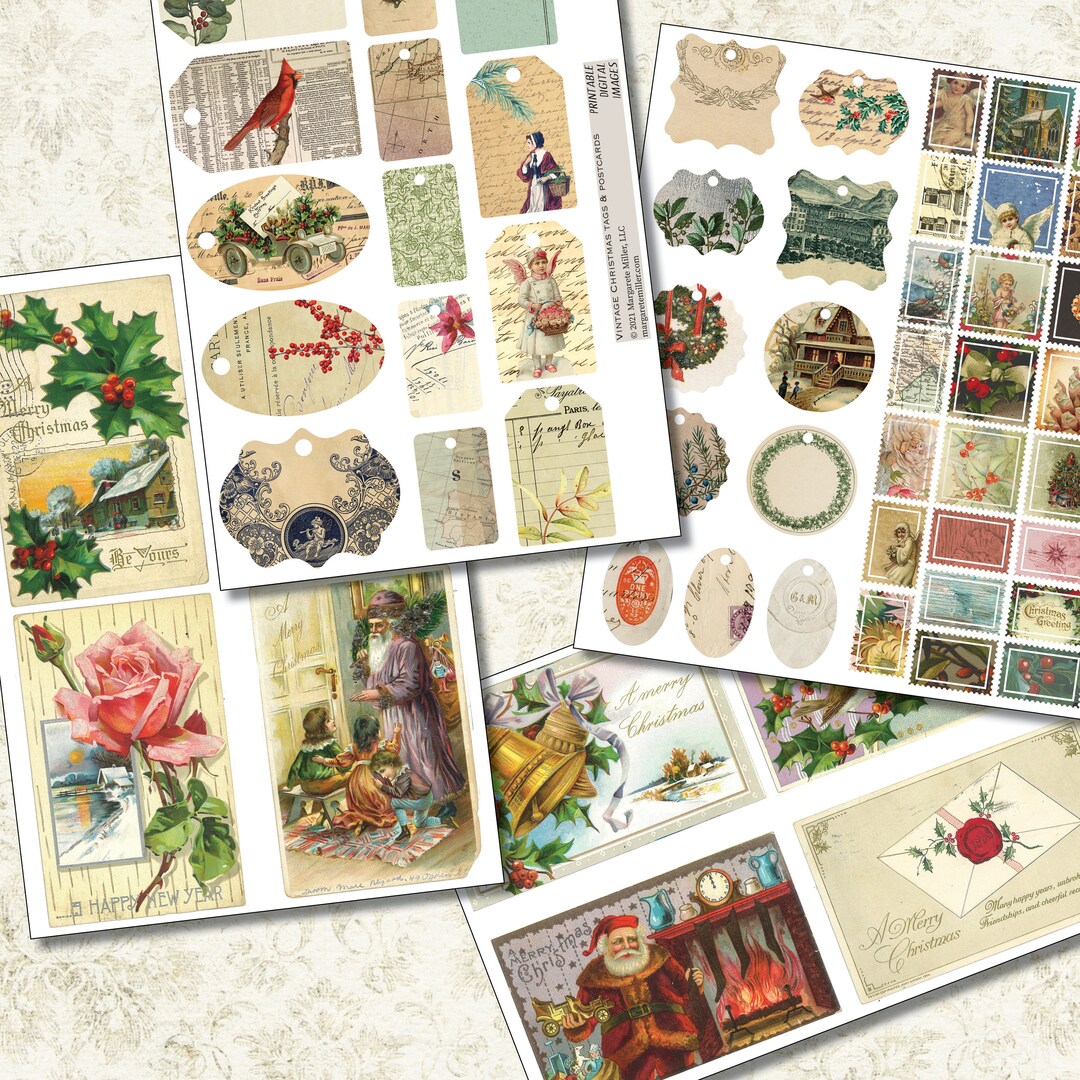 Christmas Tags and Postcards - Printable Digital Images - Etsy
