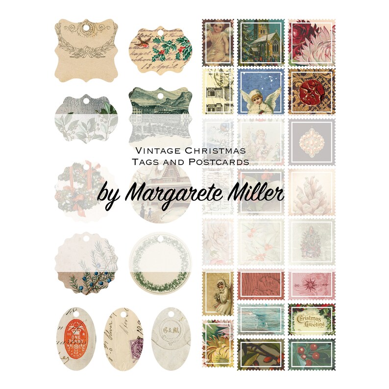 Christmas Tags and Postcards - Printable Digital Images - Etsy