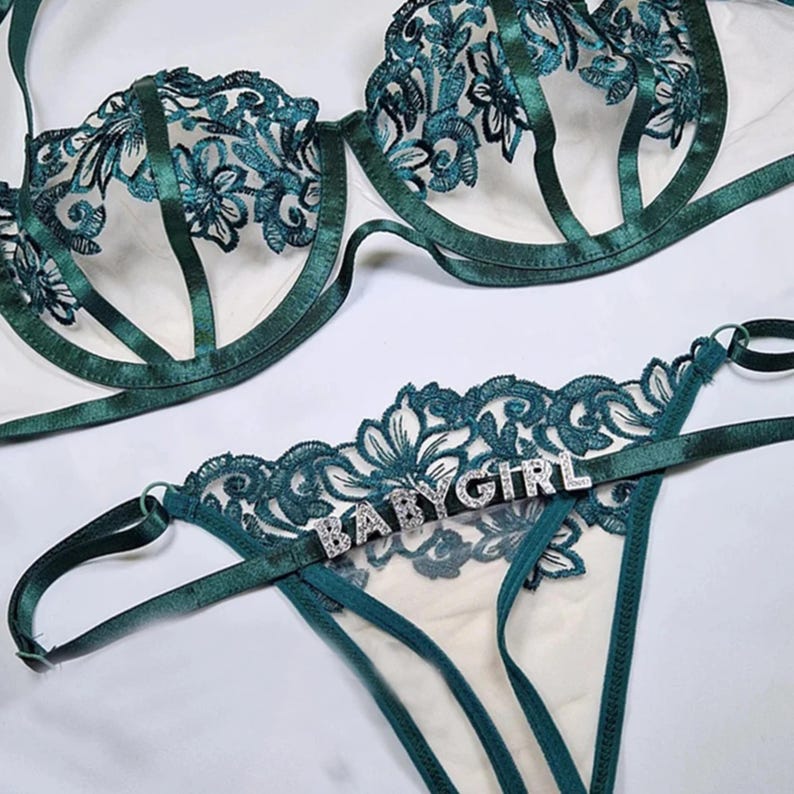 Personalized Name Lingerie Set | Custom Thong & Bra | Embroidered ...