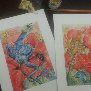 Poppy Dragon Set. 2 X 4x610x15cm Whimsical Fantasy Mini Flower Dragons ...