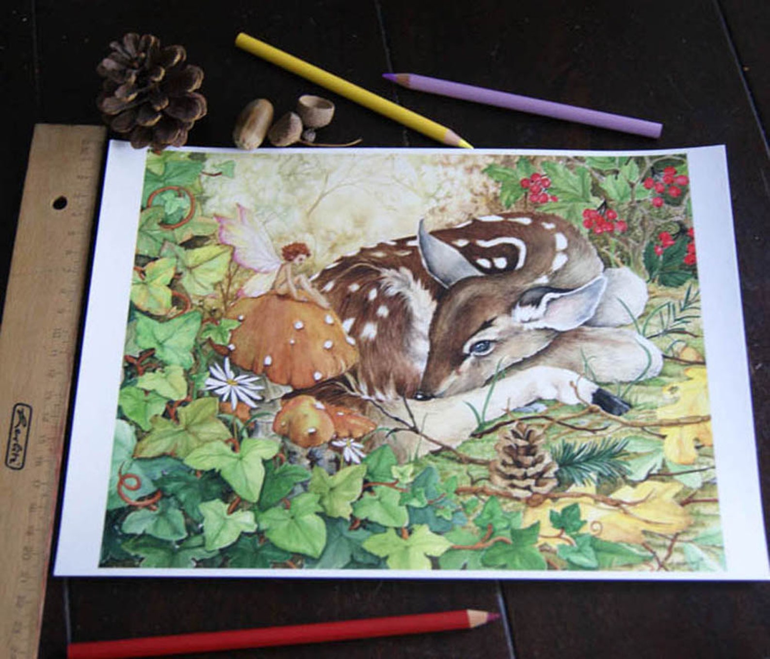 Resting Fawn fine Art Print 8x10 on A4, Whimsical Childrens Fairy ...