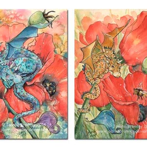 Poppy Dragon Set. 2 X 4x610x15cm Whimsical Fantasy Mini Flower Dragons ...