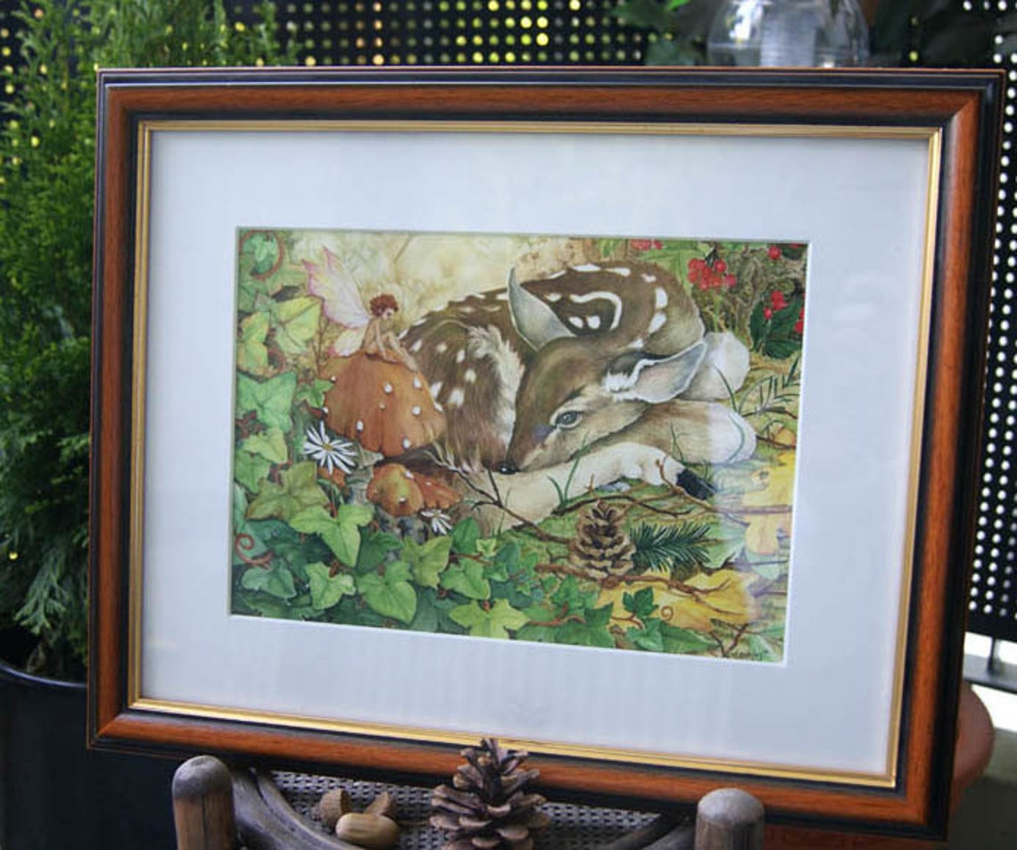 Resting Fawn fine Art Print 8x10 on A4, Whimsical Childrens Fairy ...