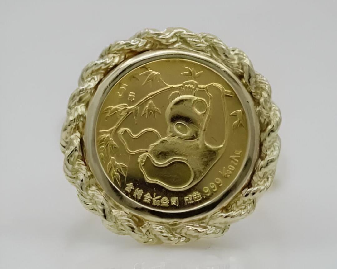 925 Sterling Silver Panda Coin Ring, 14k Gold Plated Band - Etsy