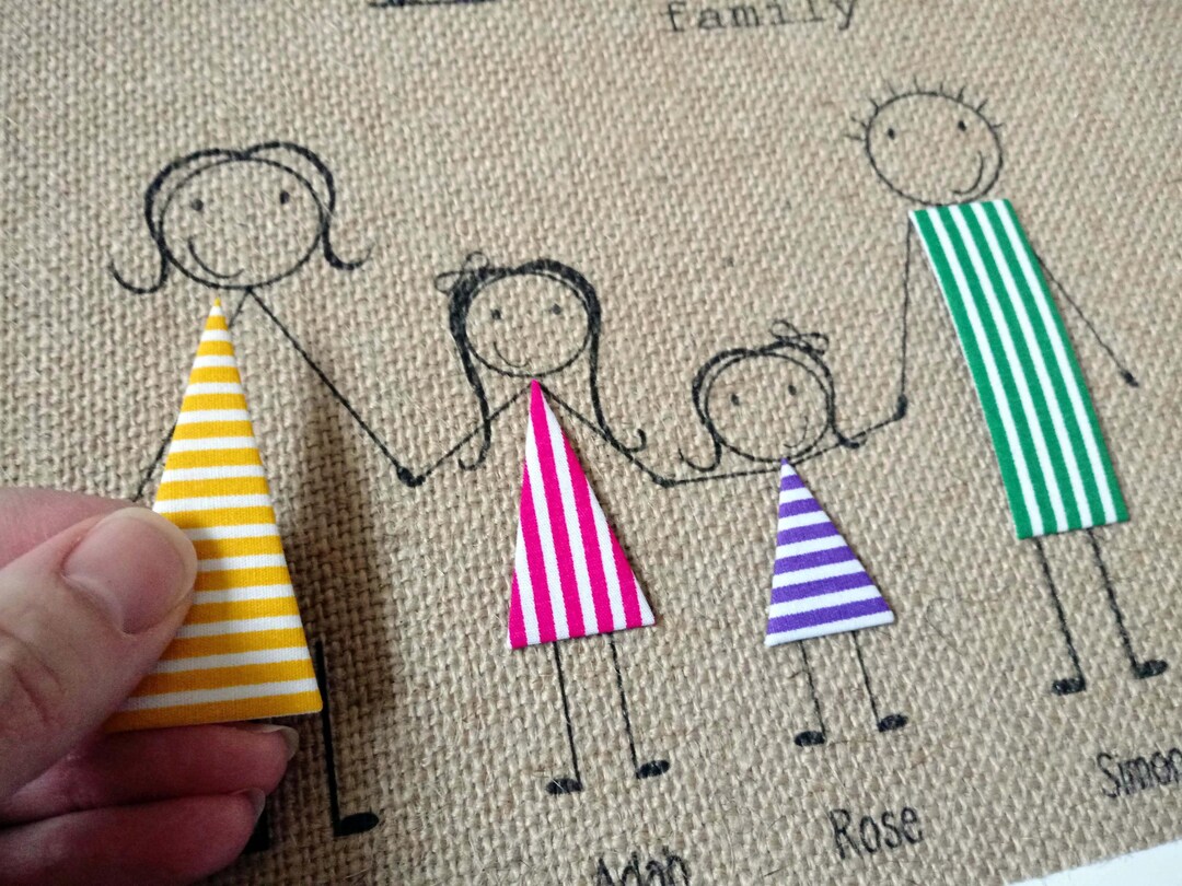 Personalized Family Stickman Print on Cotton/linen | Custom Anniversary ...