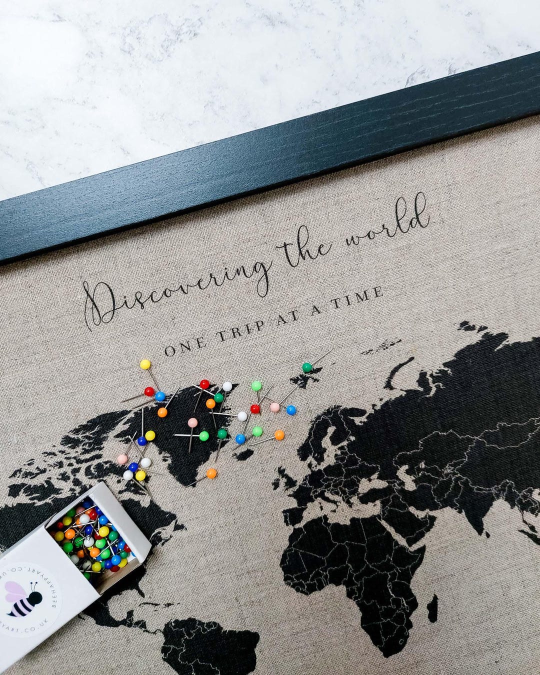 Personalized Framed Travel Map – Push Pin World Map on Cotton or Linen ...