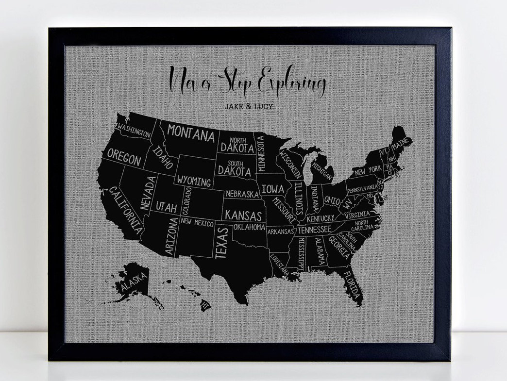 Never Stop Exploring Pushpin Map Framed Fabric USA Map | Etsy