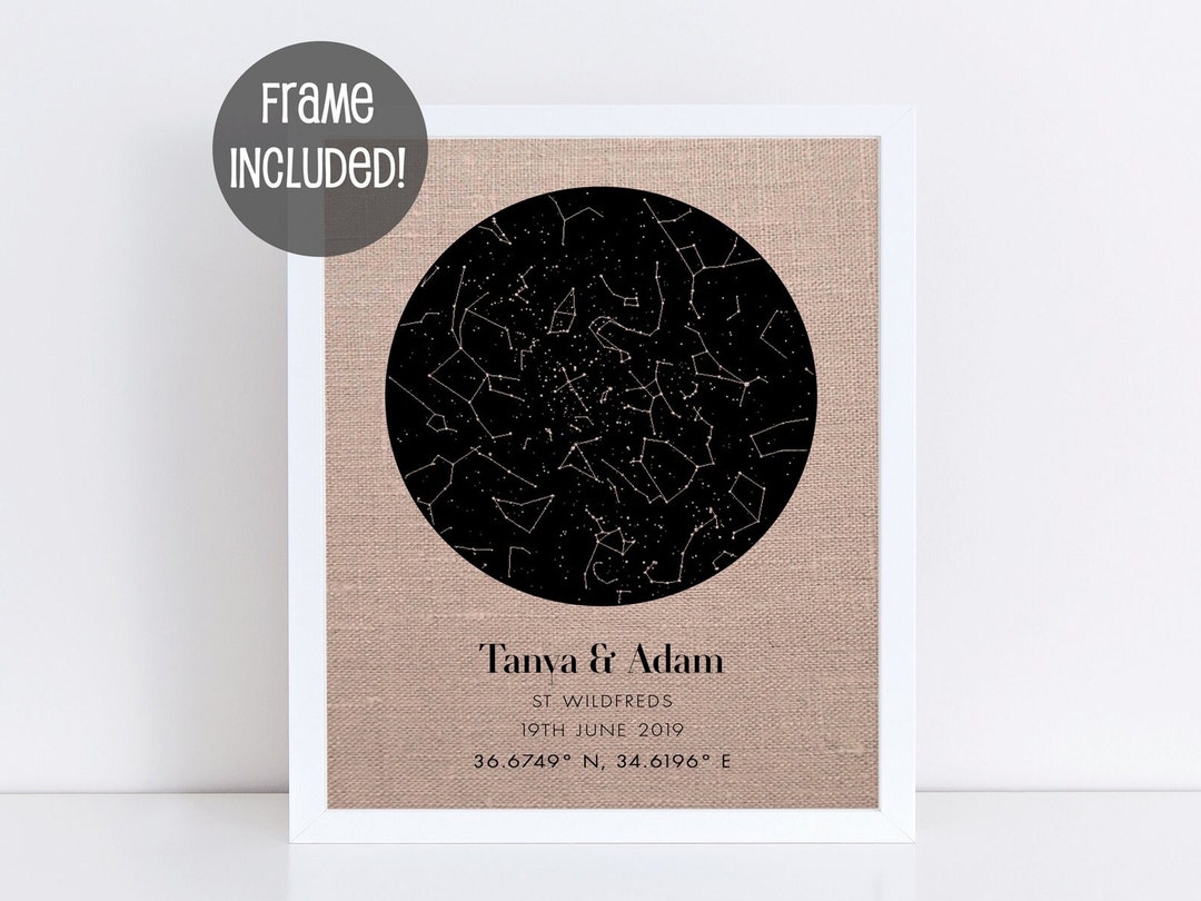 Constellation Map With Coordinates Star Map Art Linen Anniversary ...