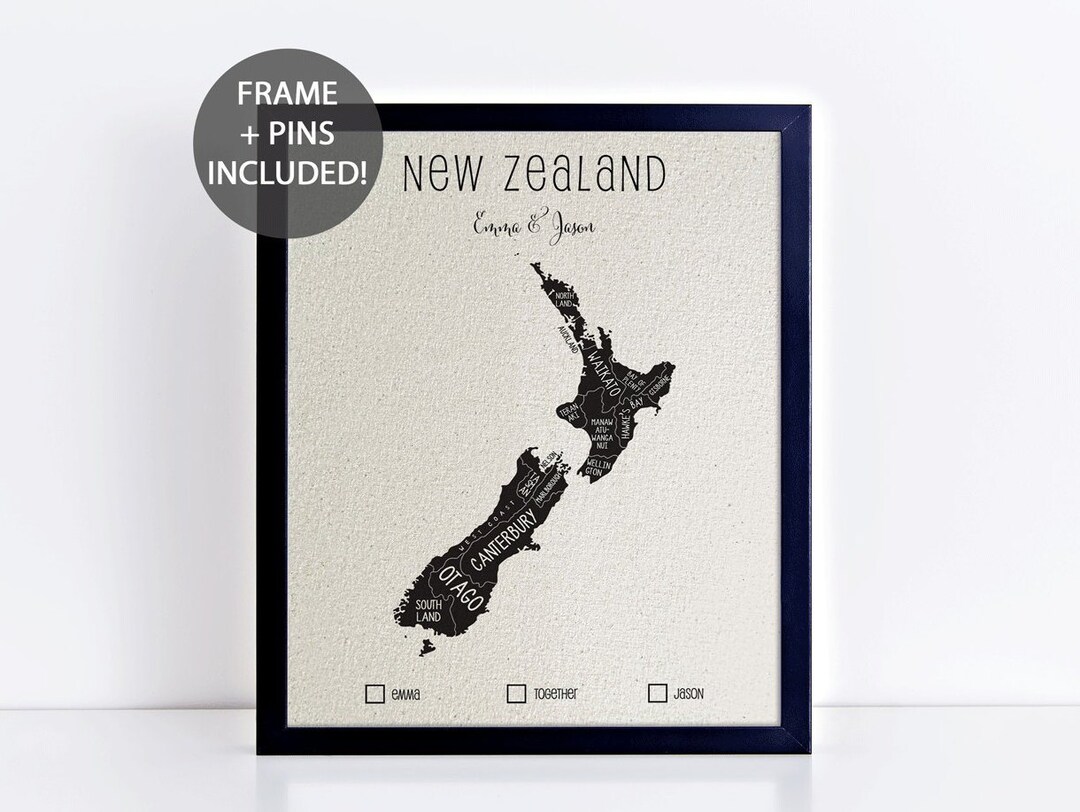 New Zealand Pushpin Map • Personalised Push Pin Map • Travel Gift ...