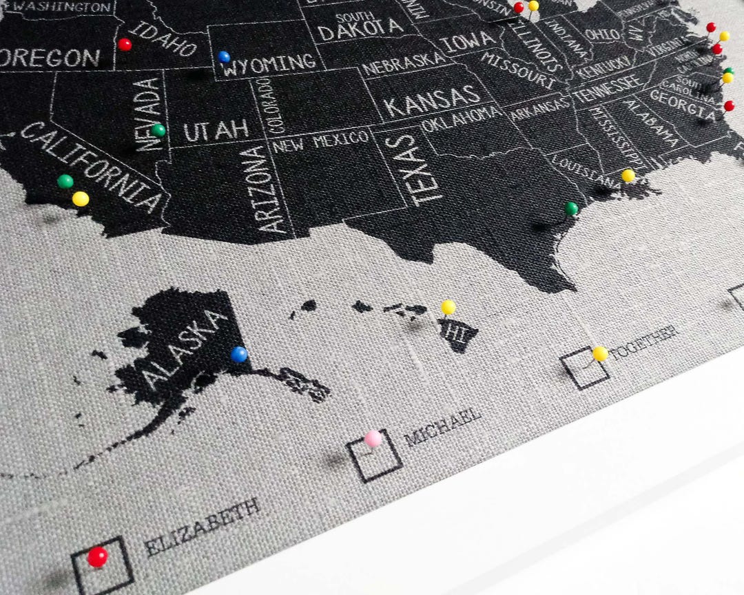 Custom Cotton or Linen USA Map With Push Pins – Framed Travel Tracker ...