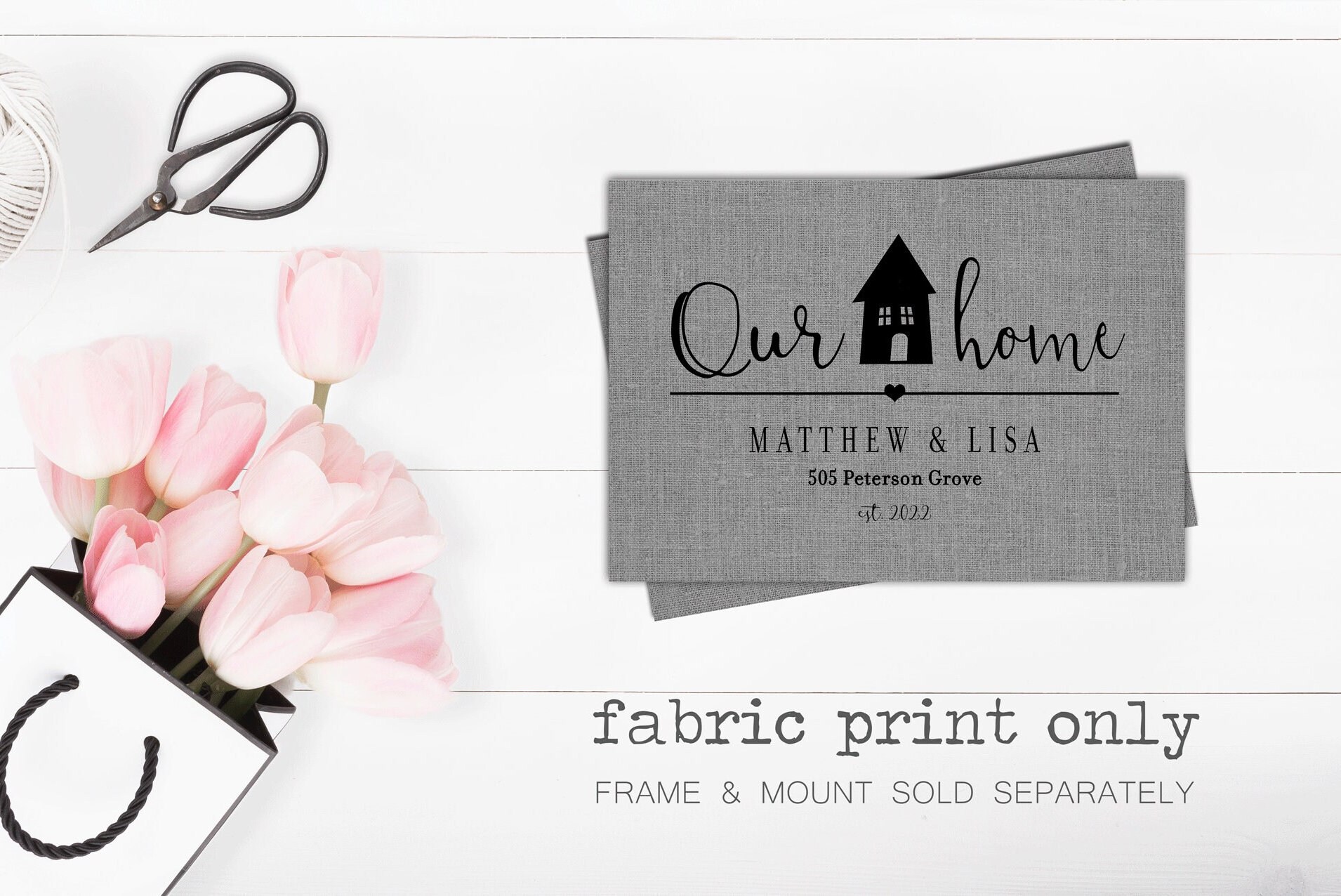 Family Home Print – Custom Names & Year on Burlap, Cotton, or Linen ...