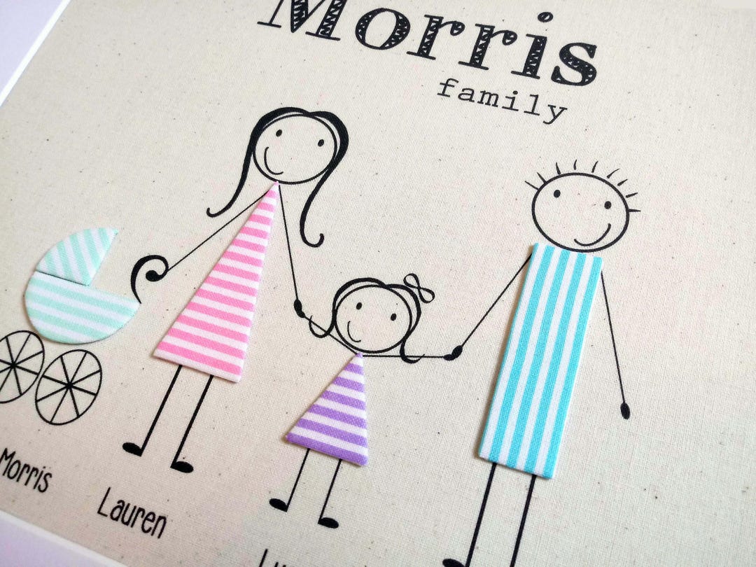 Custom Family Stickman Print on Linen or Cotton | Personalized Home ...