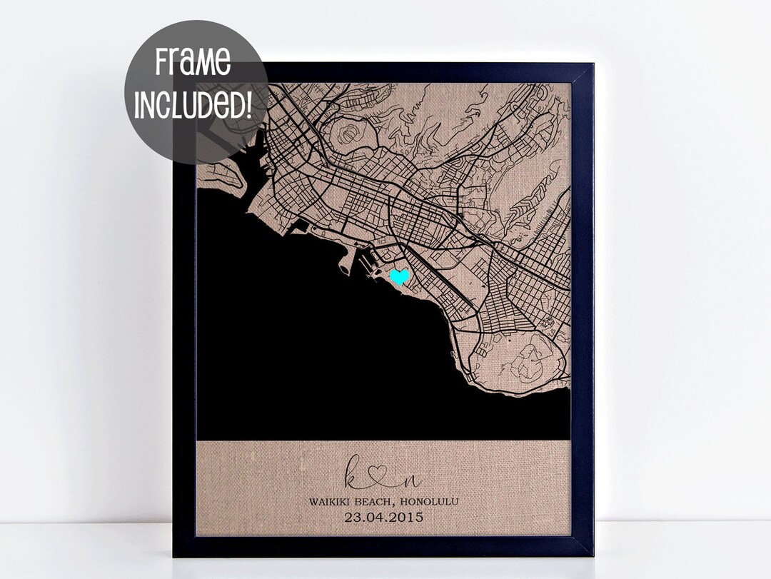 Custom Wedding Location Map on Cotton – Unique 2nd Anniversary Gift ...