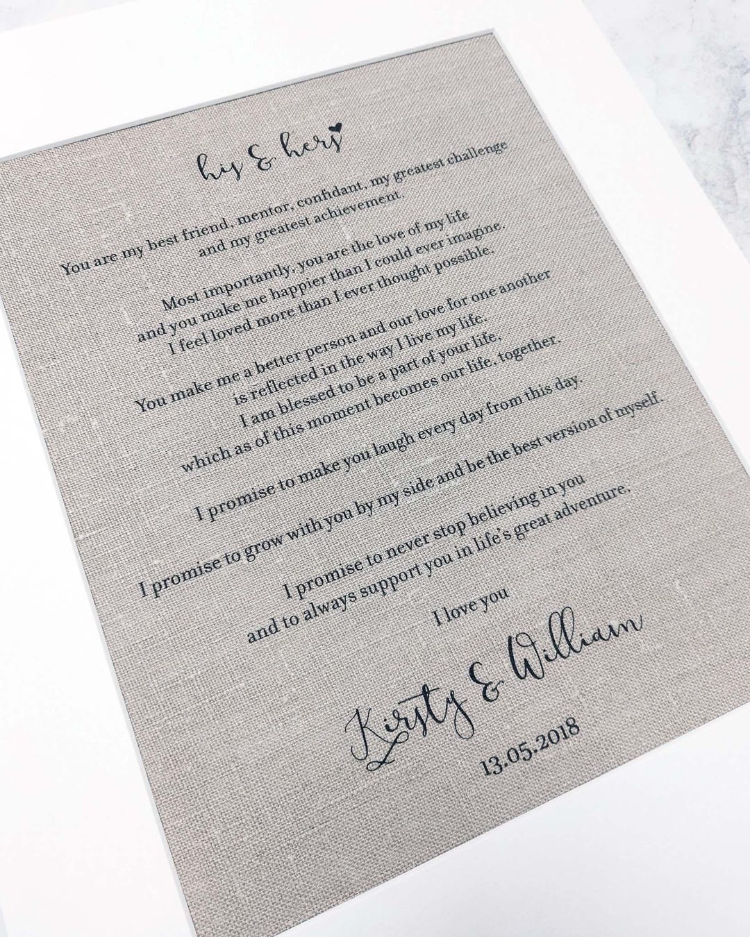 Custom Wedding Vows Linen Print – Anniversary Gift - Etsy
