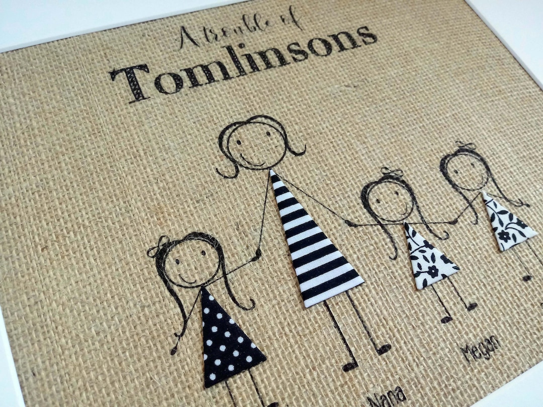 Custom Family Stickman Print on Linen or Cotton | Personalized Home ...