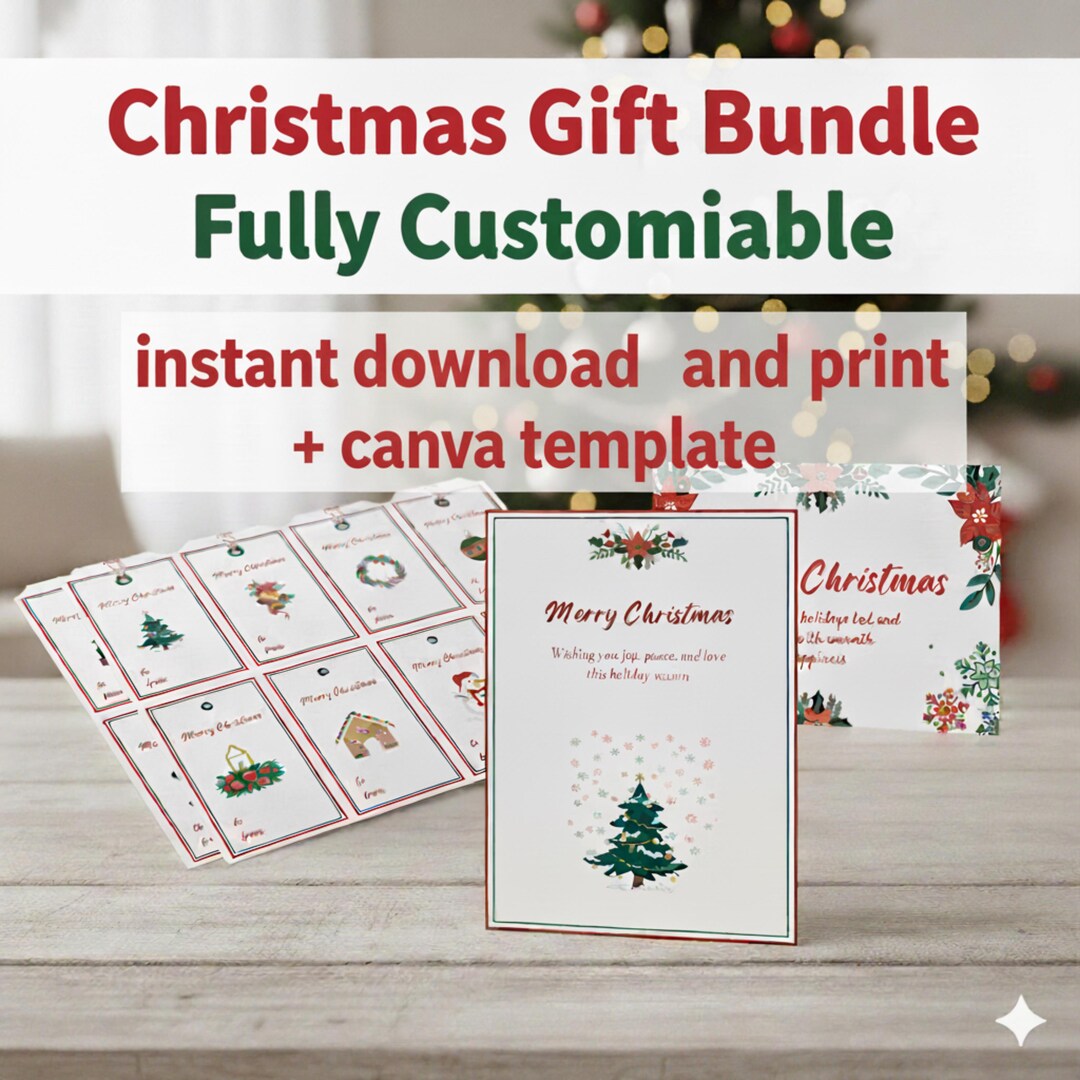 Christmas Card & Gift Tag Template Bundle | Editable Canva Design ...