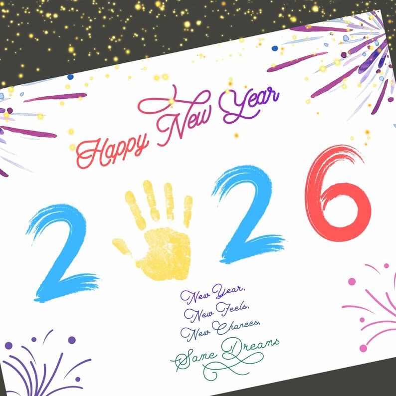 2026 Handprint Art Printable | Happy New Year Keepsake | Kids Activity ...