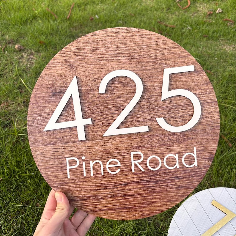 Personalized 3D Wood House Number Sign, Round Address Plaque - Etsy