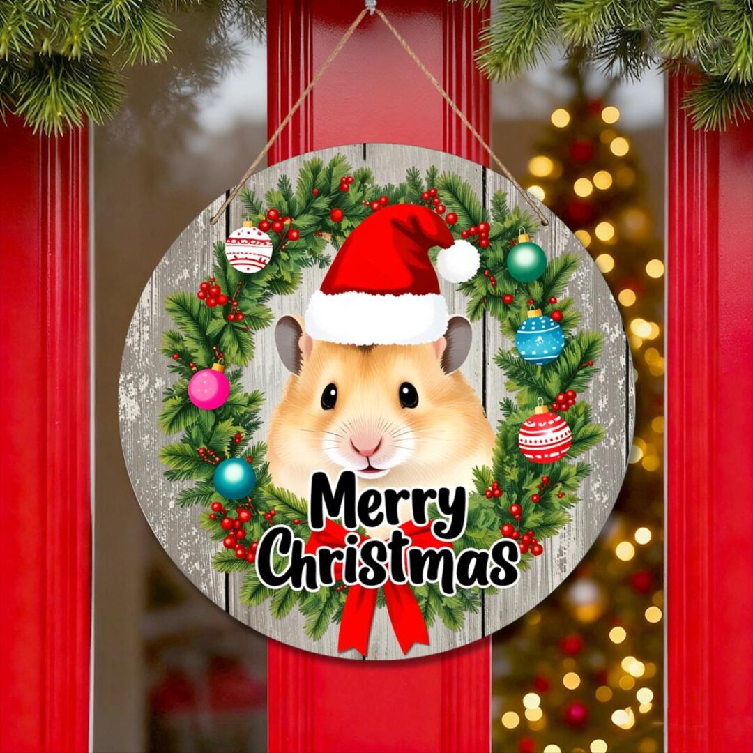 Hamster Christmas Wooden Door Sign, Festive Home Decor - Etsy