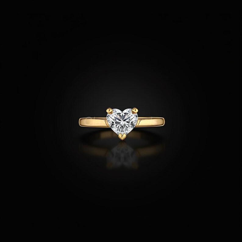 10K Yellow Gold Heart Ring: Lab Grown Diamond Solitaire - Etsy