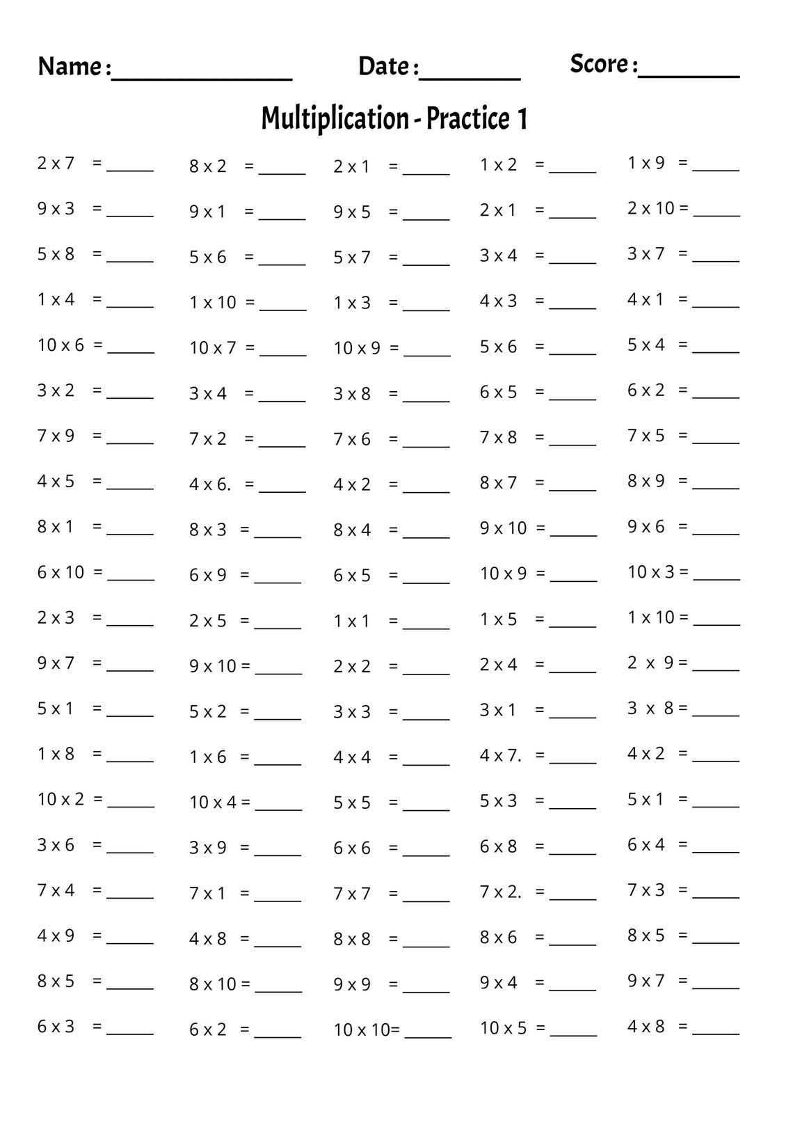 Printable Multiplication Table Worksheets | Numbers 1–12 | Math ...