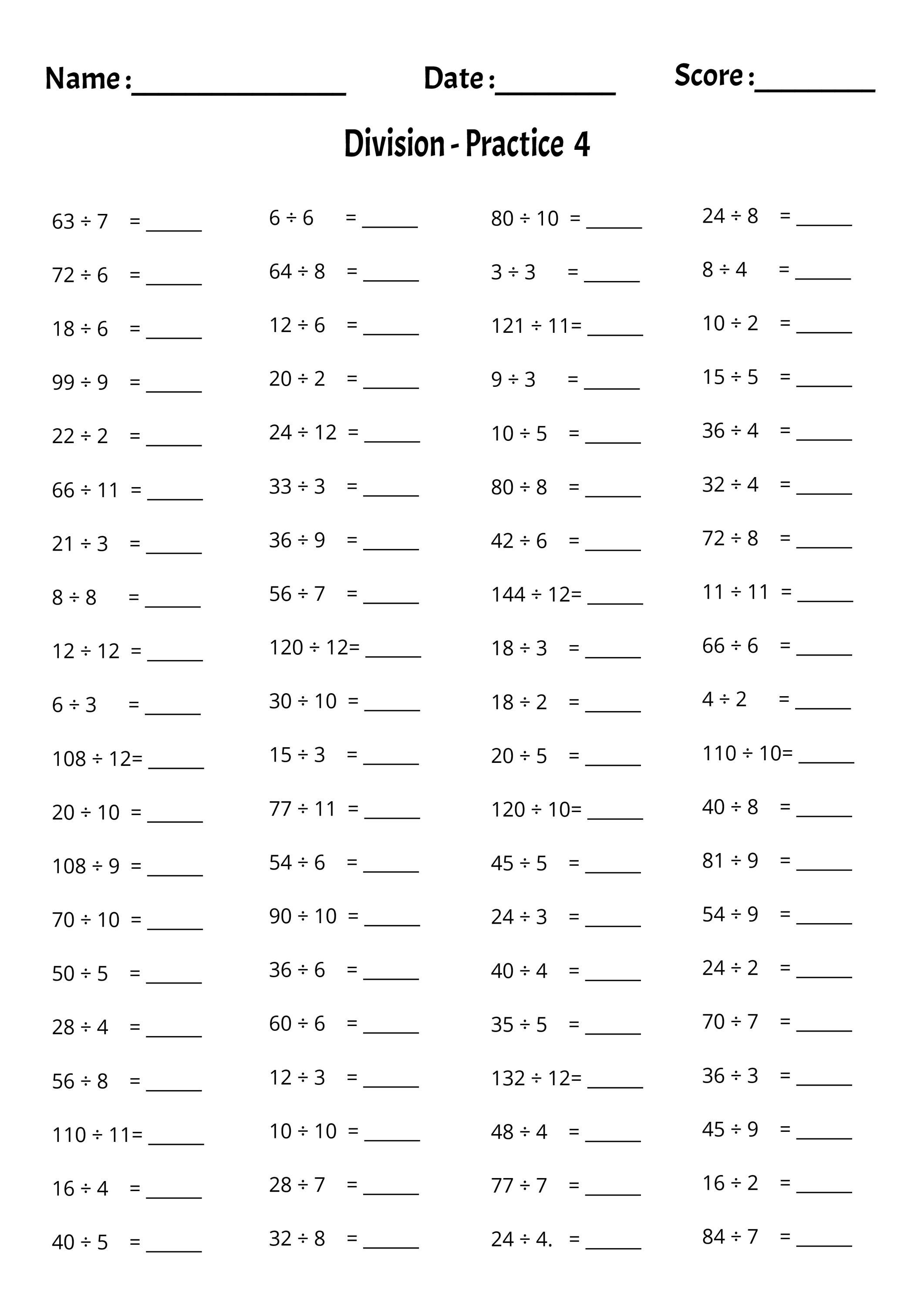 Printable Division Worksheets | Numbers 1–12 | Math Practice Worksheets ...